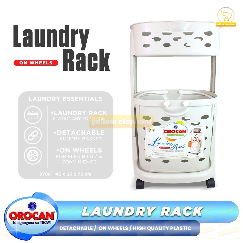 Orocan Laundry Rack with wheels (Body: Light Beige/Handle: Random Color ...
