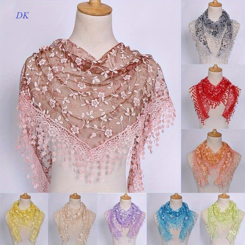 Fashion Women Rose Shawl Scarves Lace Chiffon Triangle Scarf(WL2PH0803 ...