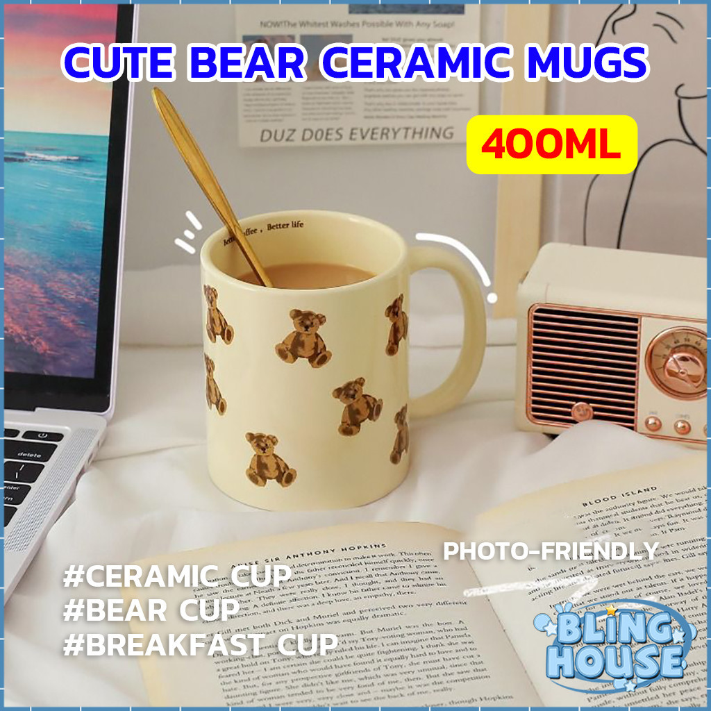 Bling Adorable Bear Ceramic Mug 400ml Heat-resistant Breakfast Cup For ...