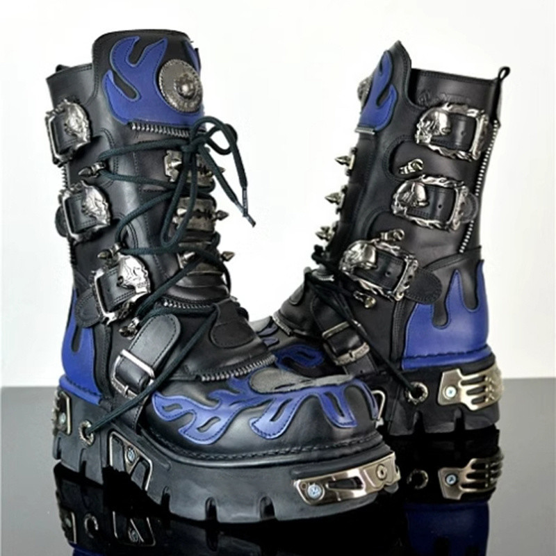 Overall Boots Metal Street Wear Martin Boots Men Women Rock Mid-Tube ...