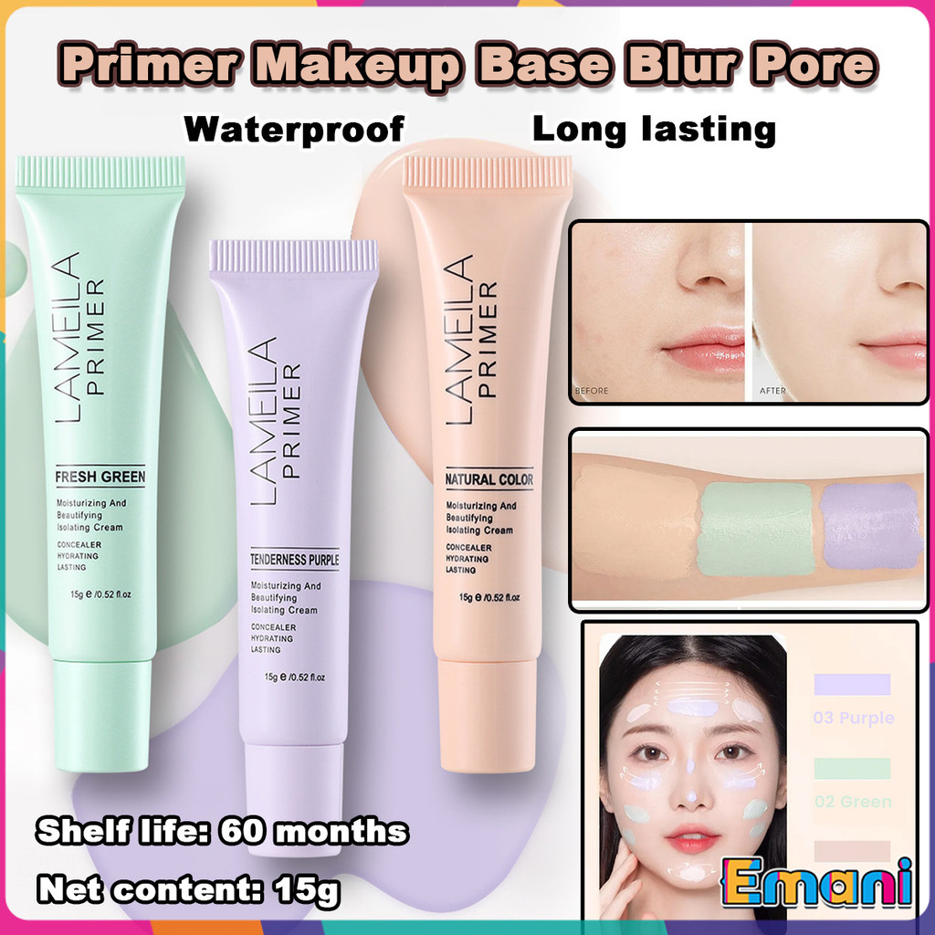Em 3 Colors Face Primer Cream Color Corrector Makeup Base Moisturizing ...