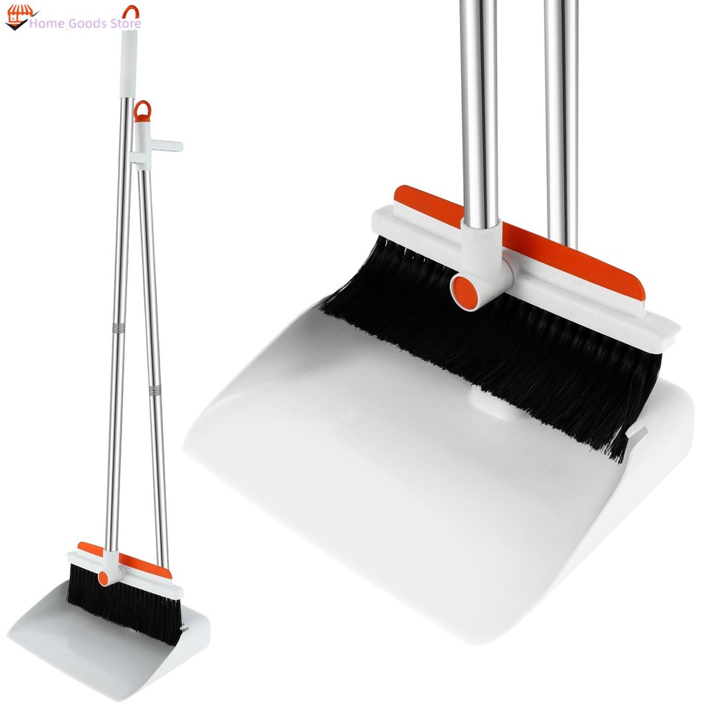 Broom and Dustpan Set with Long Handle Portable Broom Dustpan Combo with Comb Teeth Upright ...