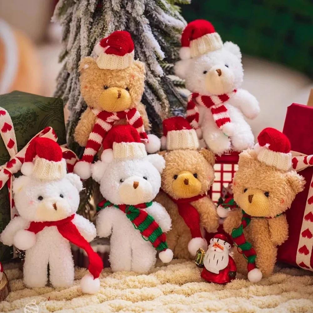 Christmas Plush Bear Doll with Hat Scarf Christmas Theme Cute Stuffed ...
