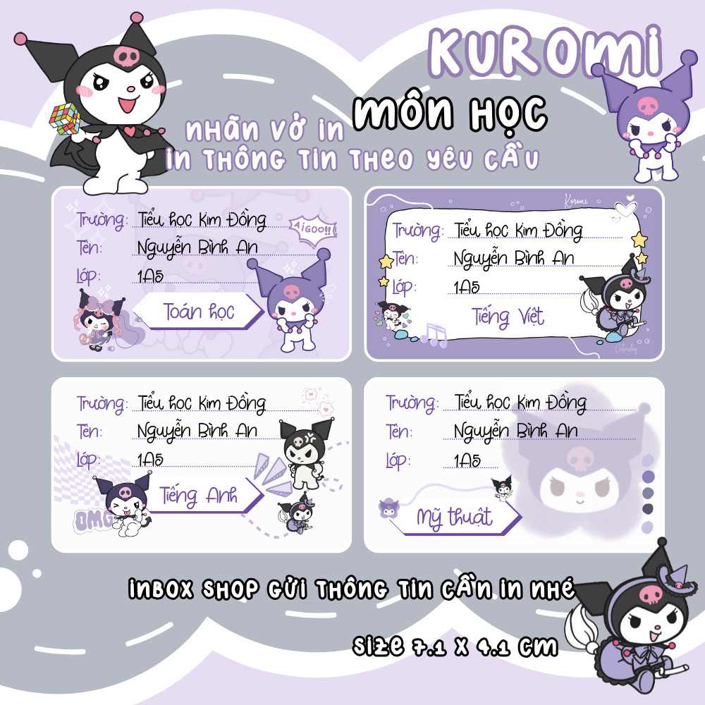 Kuromi SUBJECT notebook labels, printed subjects and names as required ...