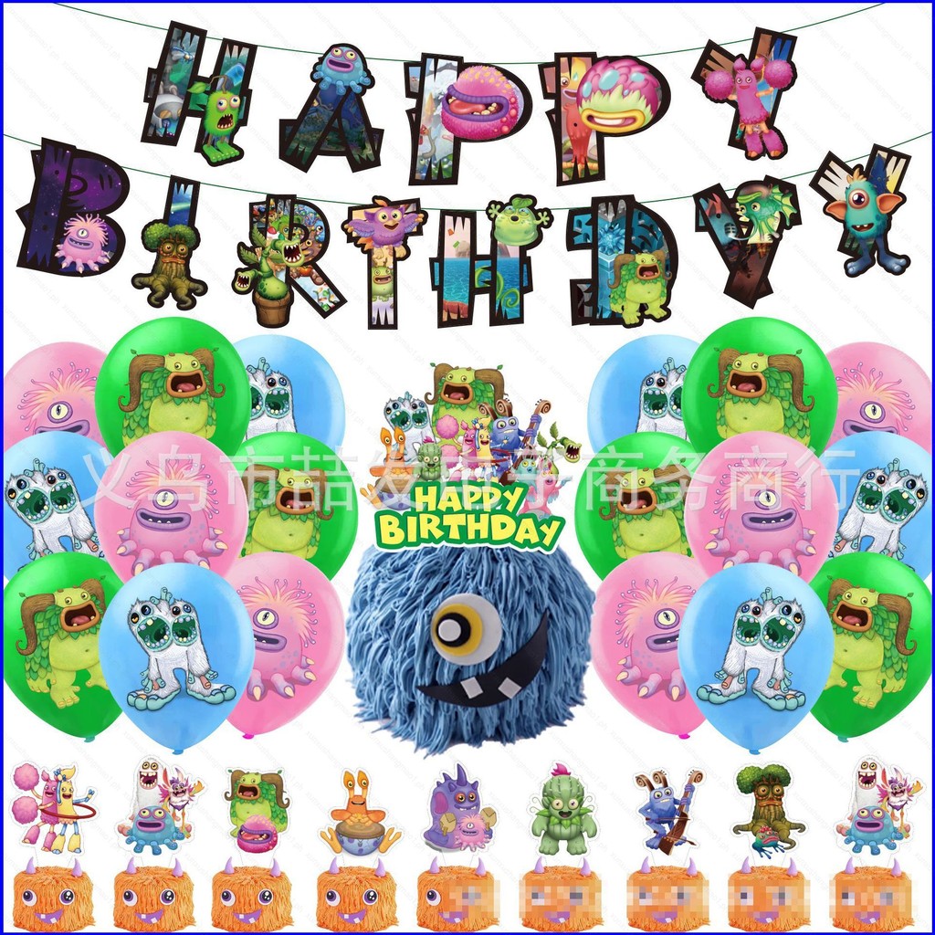 ZX My Singing Monsters theme birthday party banner cake topper balloon ...