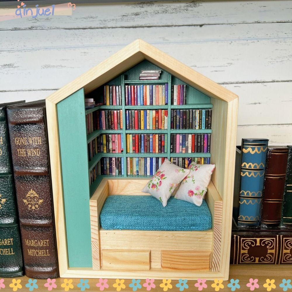 QINJUE1 Anxiety Bookroom, Desktop Ornament Wooden Miniature Wooden ...
