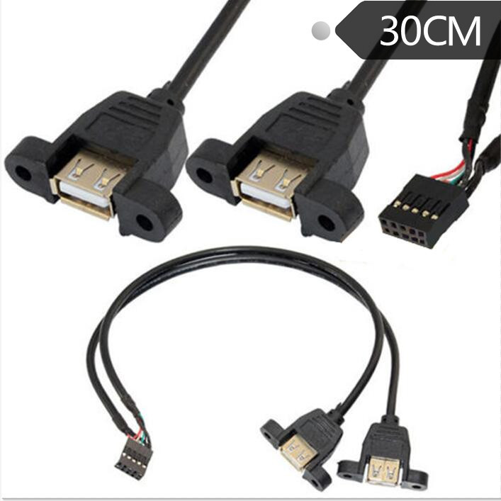 30CM Dupont Cable Dual USB 2.0 A Female Panel Mount to 2x 5Pin/10-Pin ...