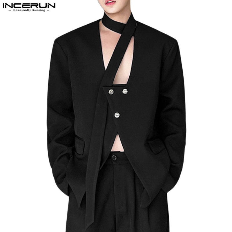 INCERUN Men Korean Deconstructed Hollow Design Ribbon Long Sleeve ...