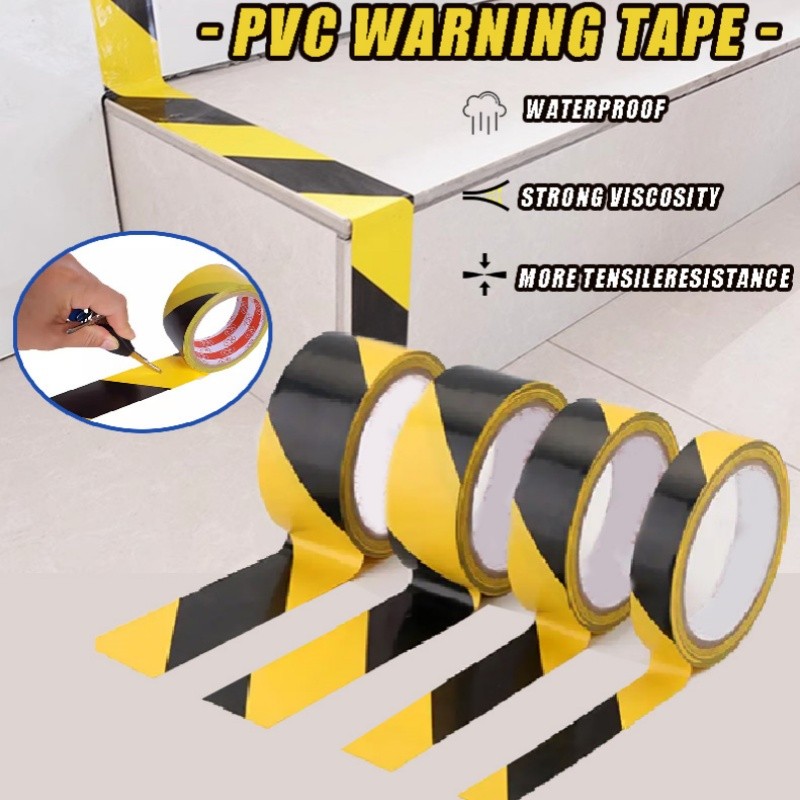 15M Black & Yellow Hazard Warning Safety Stripe Tape Ideal For Hazard ...