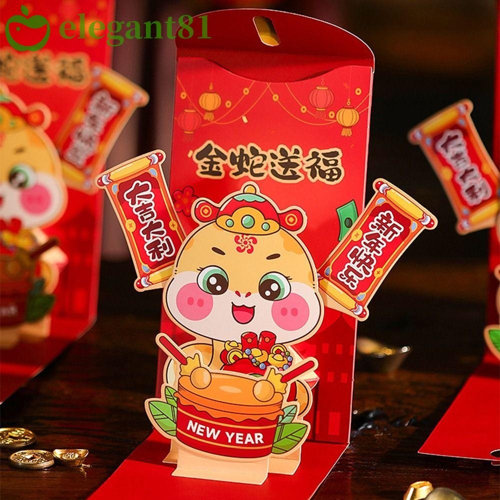 ELEGANT81 3Pcs 2025 New Year Red Envelope, Creative Cartoon Snake ...
