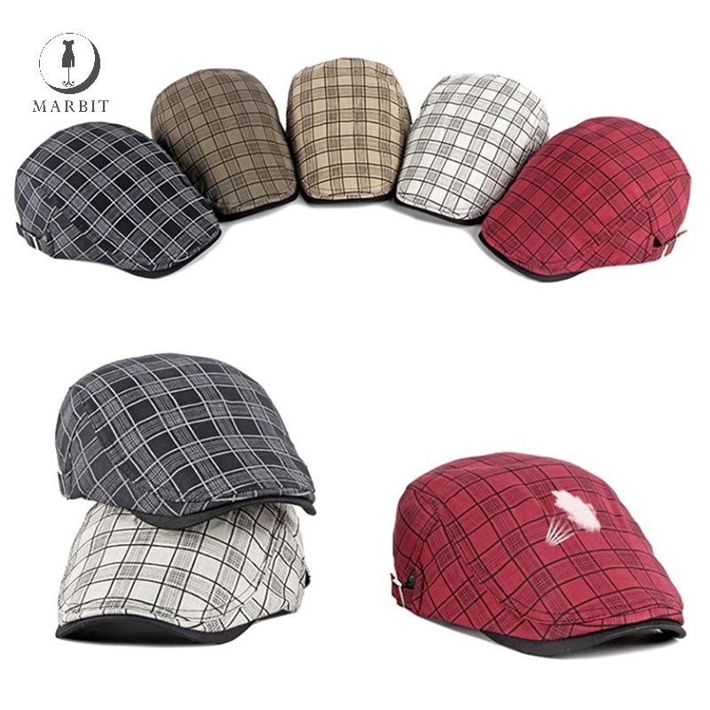 Marbit Stripe Lattice Beret Hat Women Men Plaid Visors Duckbill ...