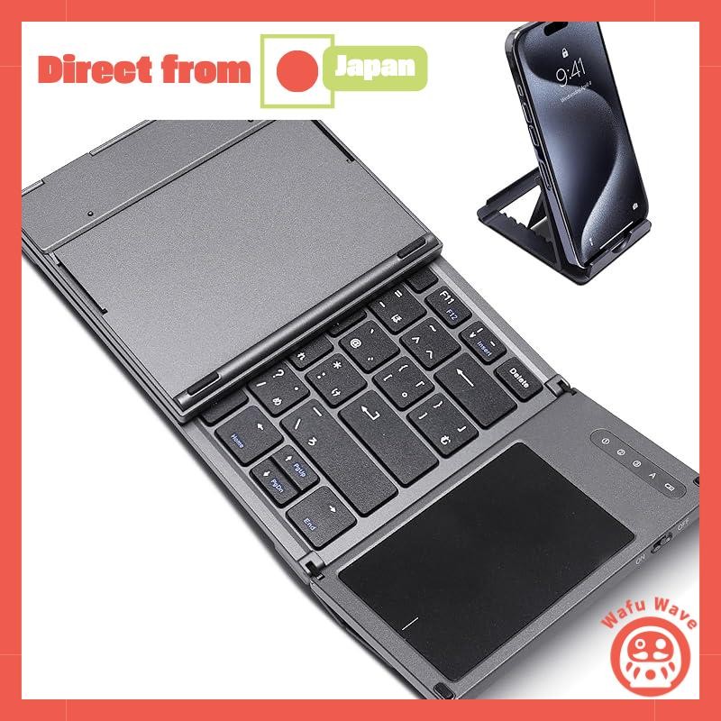 Ewin Bluetooth foldable wireless keyboard with Japanese layout, touchpad, rechargeable, and can ...