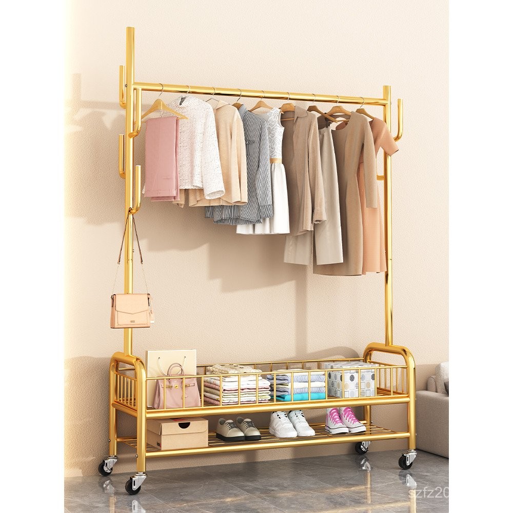 Freestanding Clothes Rack Double Layer Simple Storage Home Single Rod ...