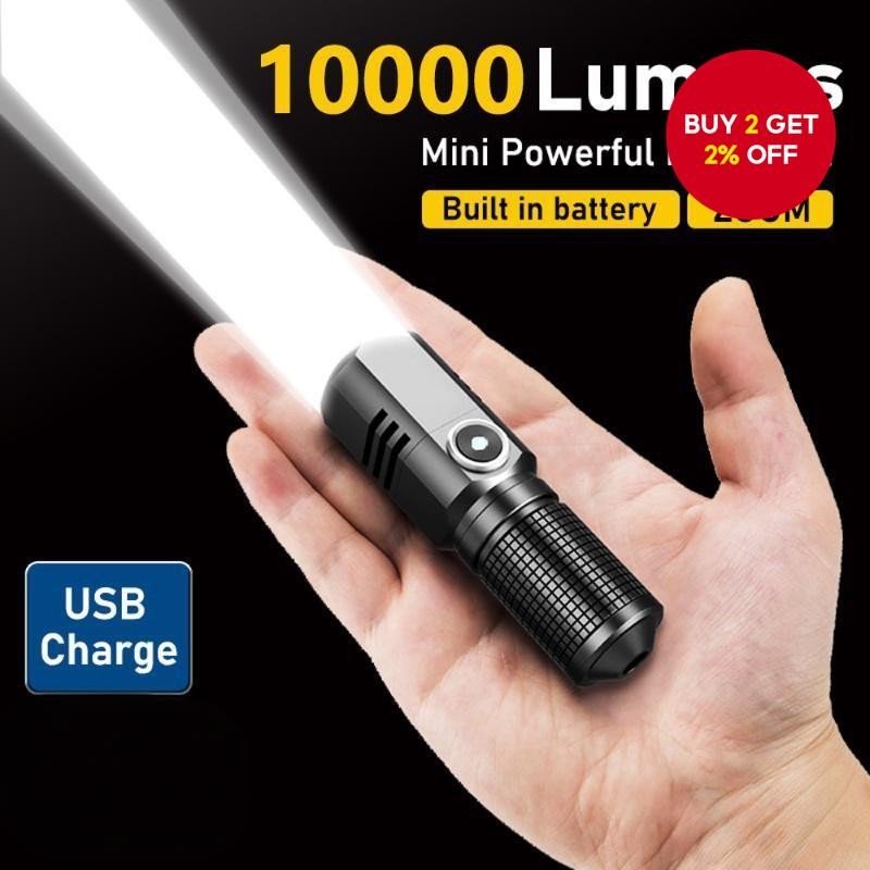 Portable Mini LED Flashlight, xhp50 Built-in Battery 3 Modes USB ...