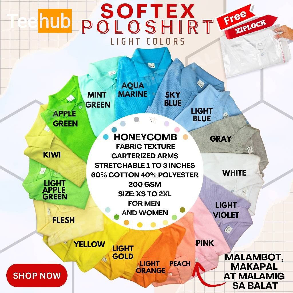SOFTEX Polo Shirt HONEYCOMB LIGHT COLORS Plain Unisex with Collar ...