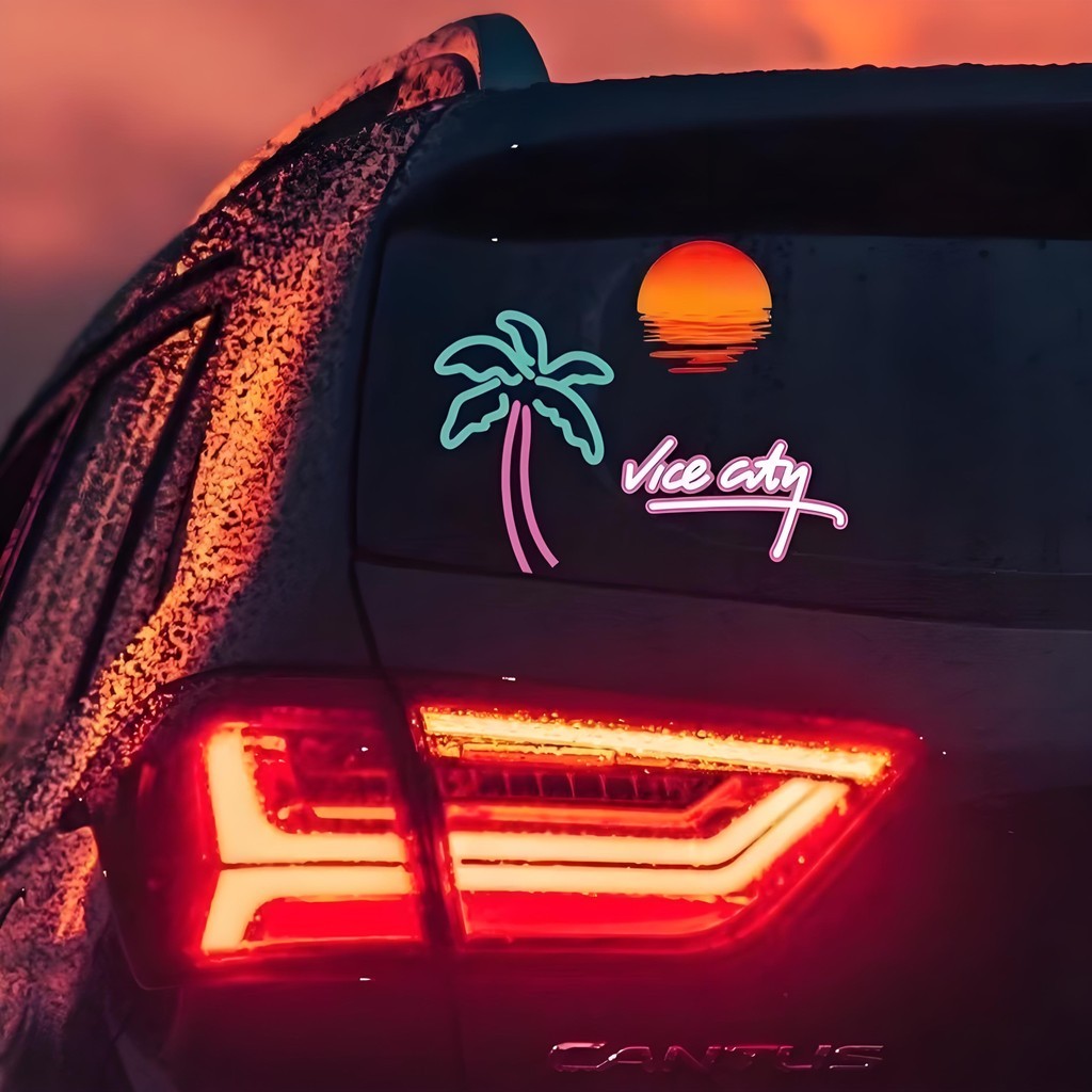 Sunset Vice City Coconut Tree Car Outdoor Reflector Sticker Windshield ...