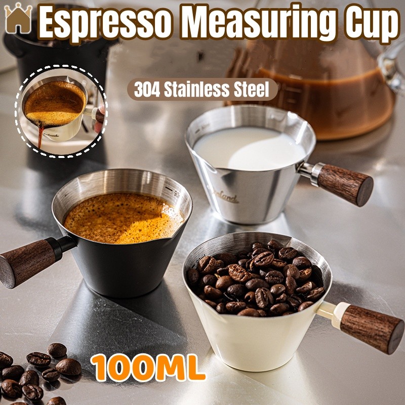 Espresso Measuring Cup Stainless Steel Espresso Shot Cups with Wooden ...