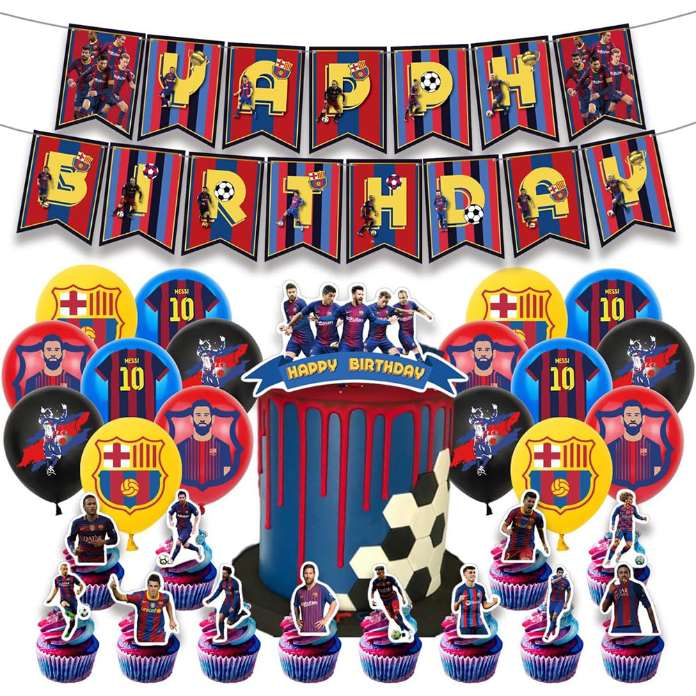 30 Pcs Barcelona Messi Football Party included a Banner Cake Toppers ...