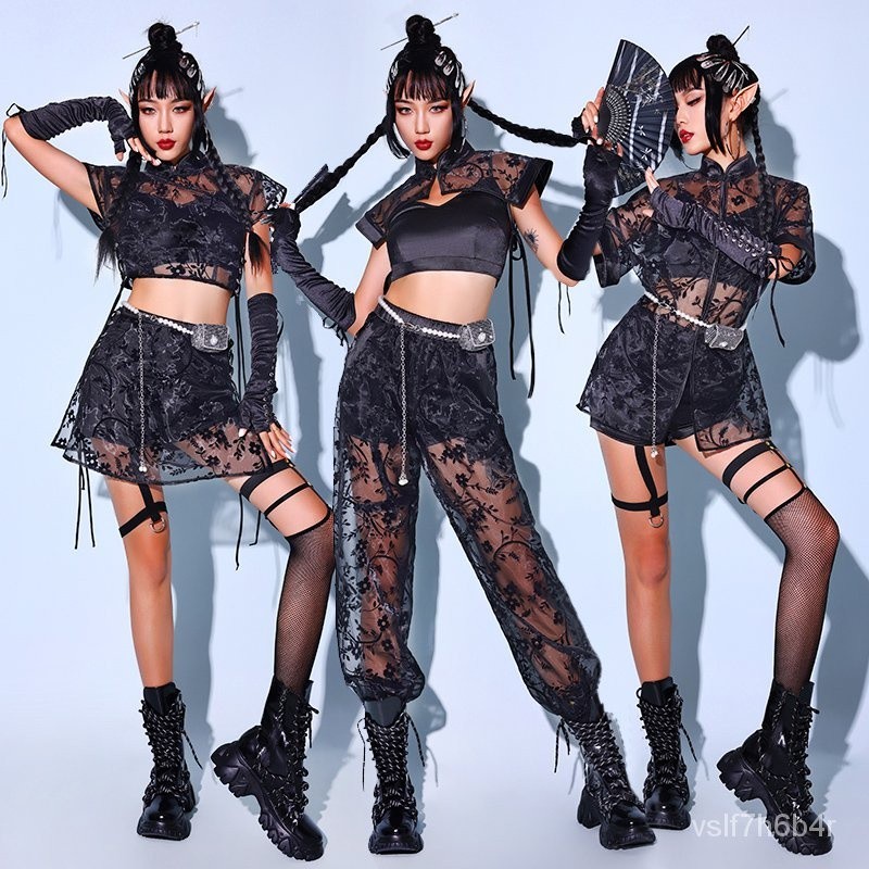 RQJazz Dance Costume Women Kpop Stage Outfit Black Lace Sexy Gogo ...