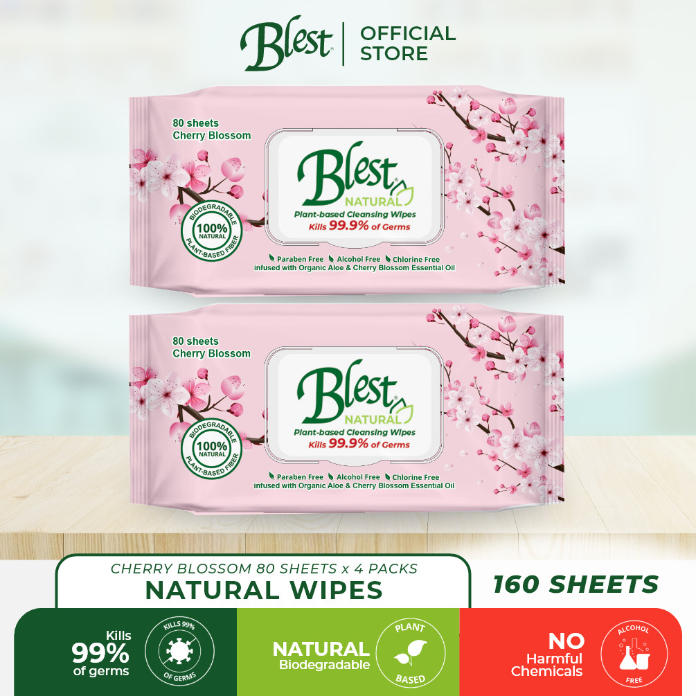 Blest Natural Plant-based Cleansing Wipes Cherry Blossom Scent 80 ...