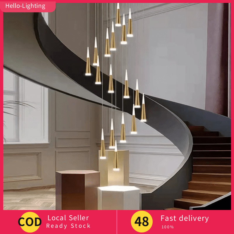 Stairs Chandelier Ceiling Light Staircase Pendant Lamp Long Raindrops ...