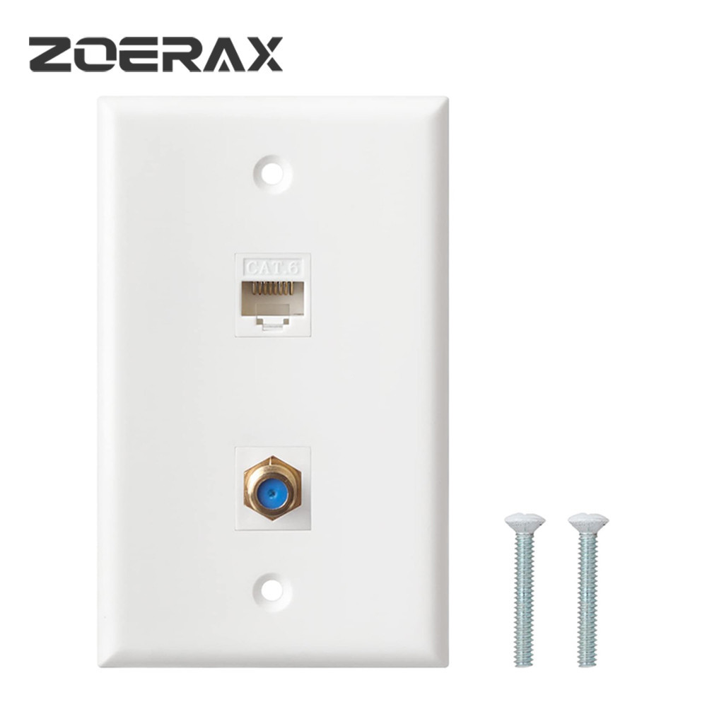 ZOERAX Ethernet Coax Wall Plat, 2-Port Cat6 Keystone Jack Coupler and ...