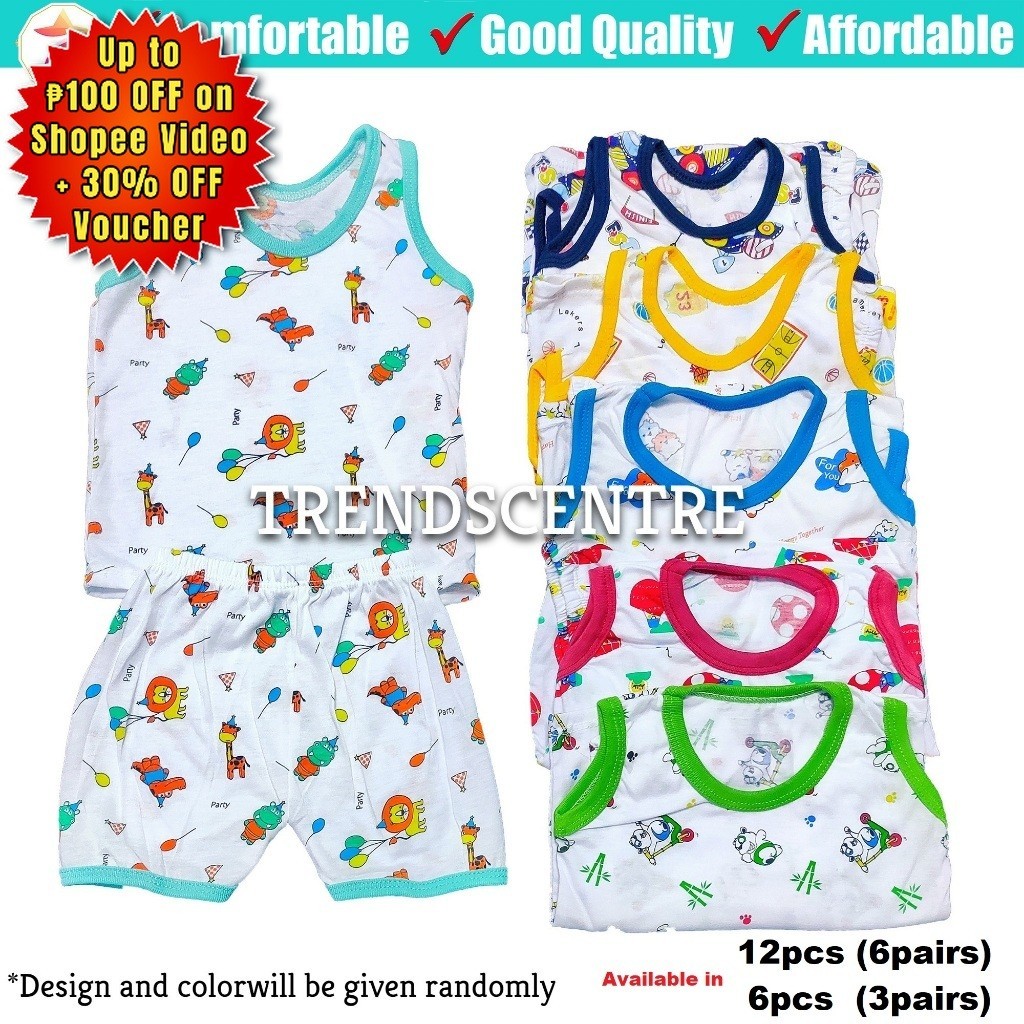 6pairs/3pairs Baby Boys White Printed Character Muscle Sando and Shorts ...