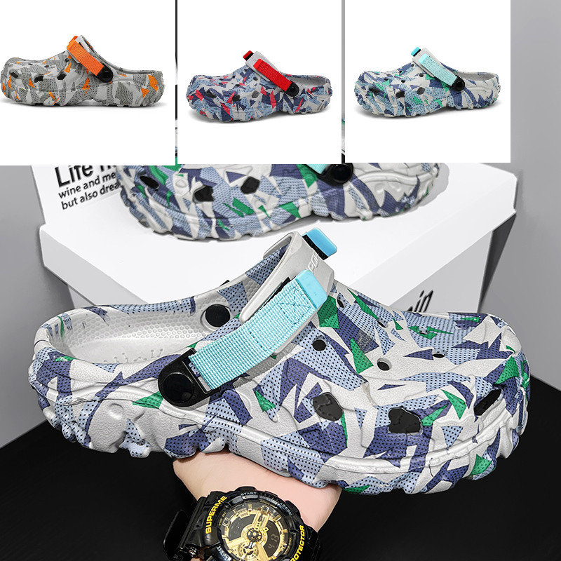 Large size hole shoes 47 men's summer wear thick bottom personality non ...
