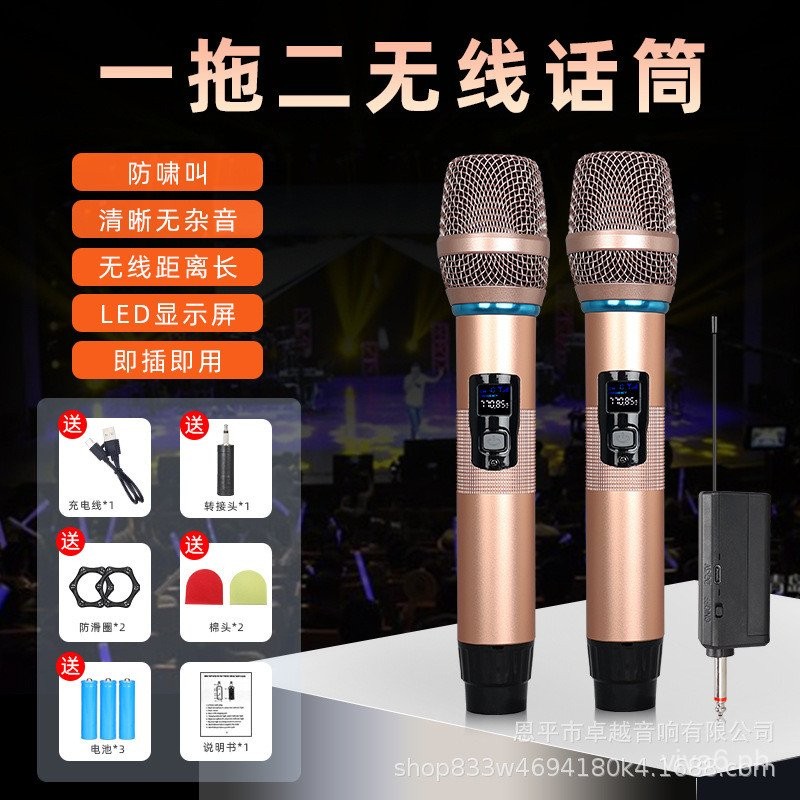 Metal Rechargeable Wireless Microphone One for Two Household Singing ...