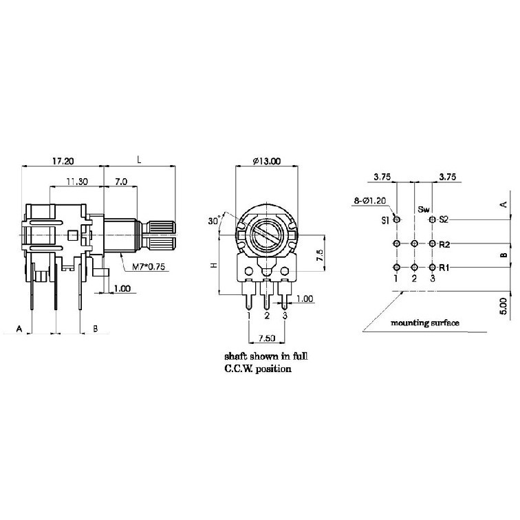 Type 12 R125G double potentiometer with switch B50K volume power ...