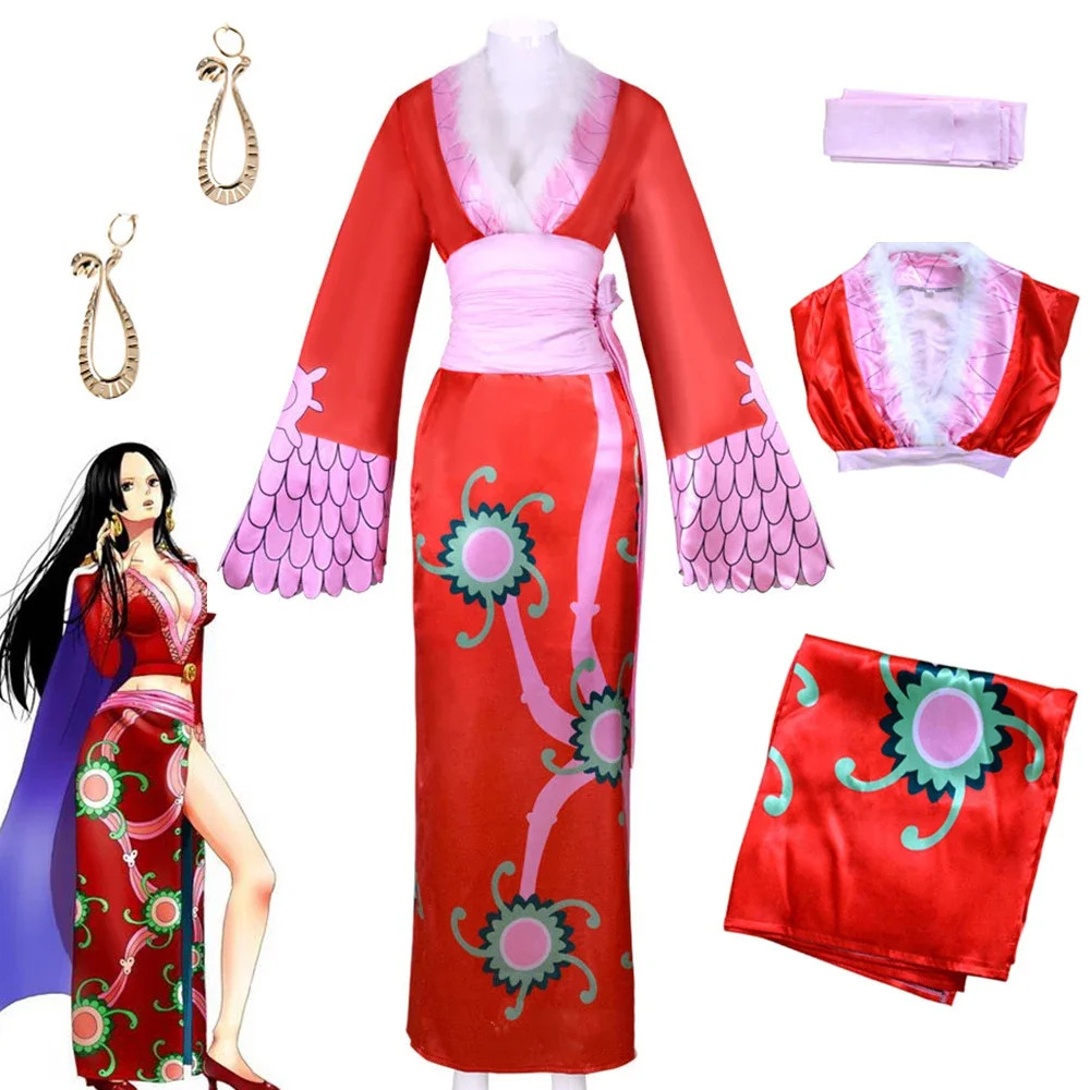 Anime Boa Hancock Cosplay Costume Women Empire Red Kimono Halloween ...