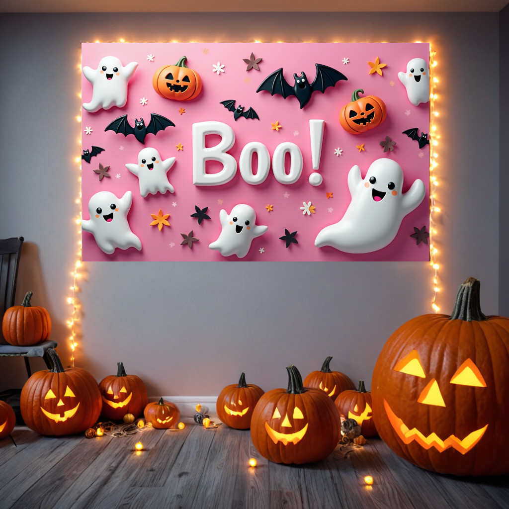 180X110cm Halloween Photography Backdrop Pink Wall Spooky Ghost Booing ...