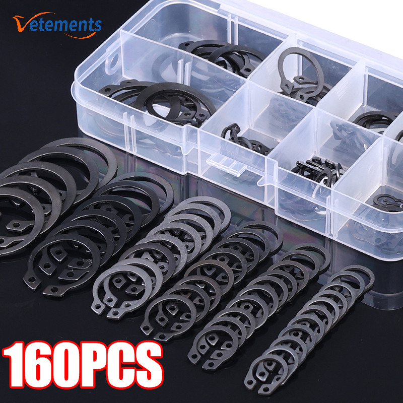 160 Pcs/ Box Multipurpose Snap Ring Bearing Retaining C-shape Gasket ...