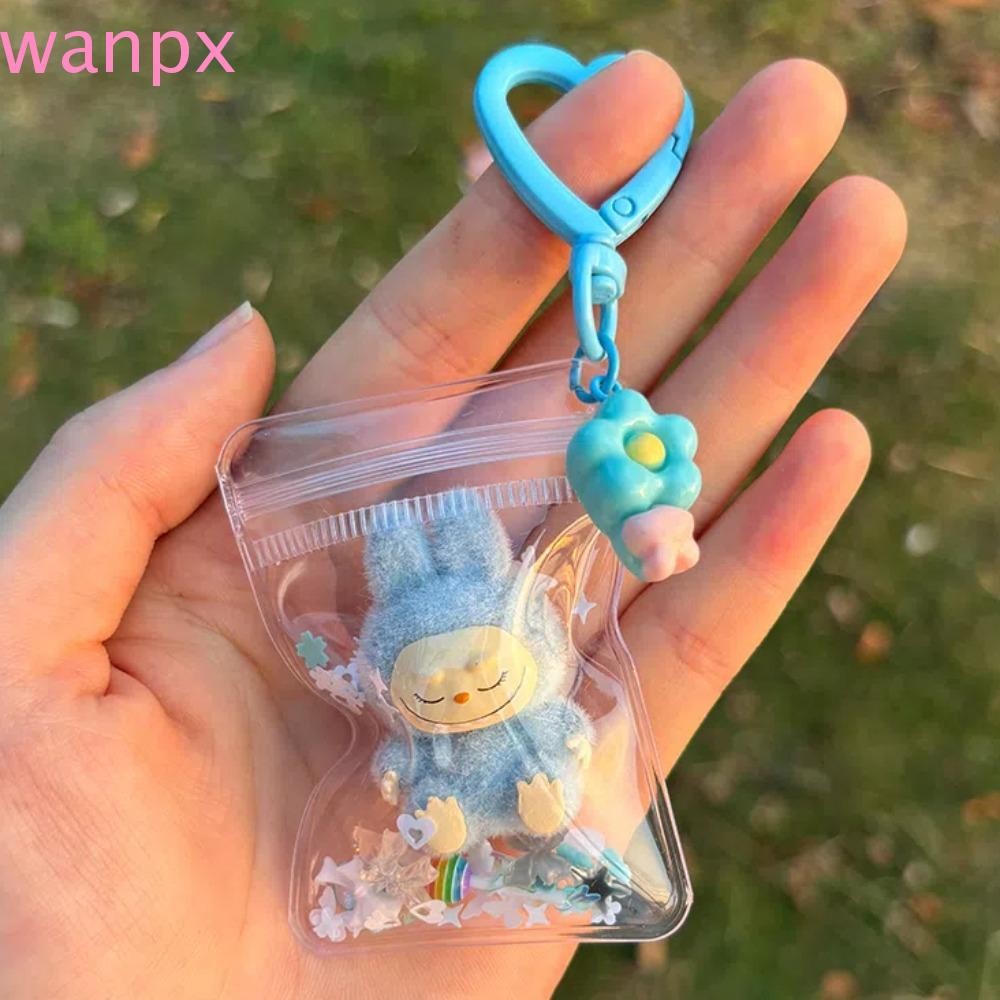 WANPX Flocking Labubu Key Ring, Silica Gel Waterproof Sit Down Labubu ...