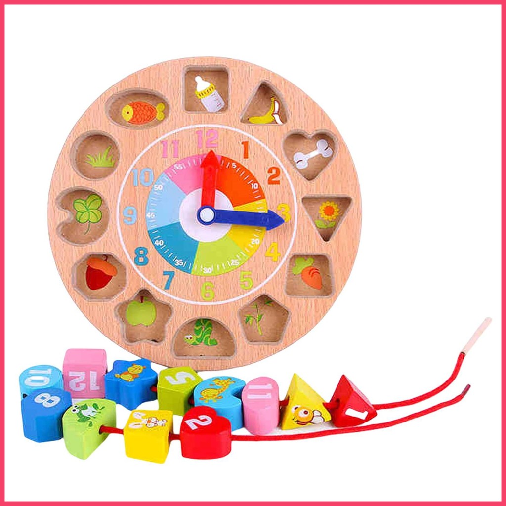 Wooden Shape Color Sorting Clock Time Clock Teaching Toy Creative Wooden Shape Color Sorting ...