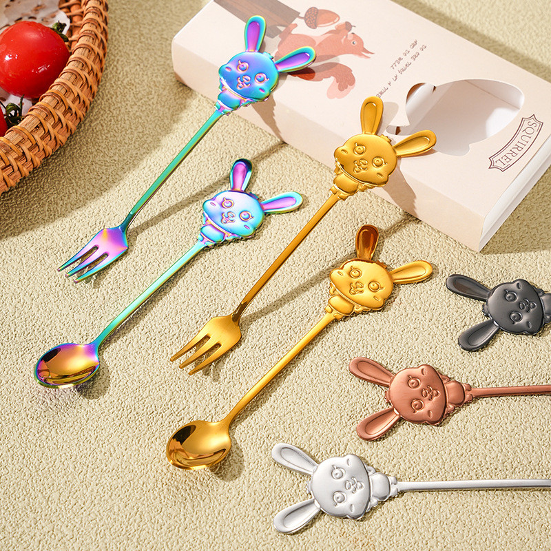 Oukeai Cartoon Stainless Steel Small Spoon Fruit Fork Children Spoon ...