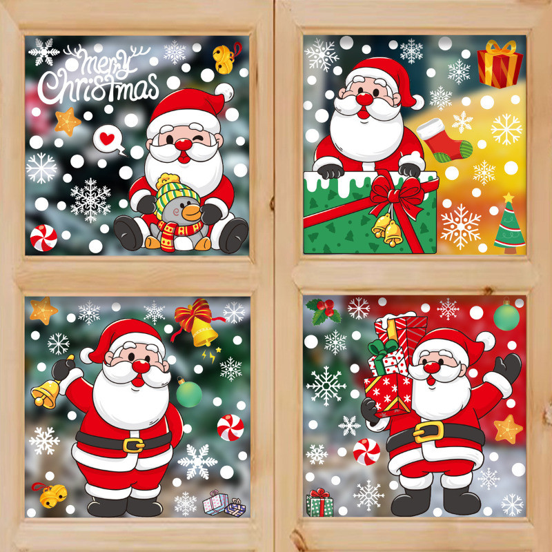 Santa Claus Window Glass Stickers Christmas Decor Window Snowflake ...