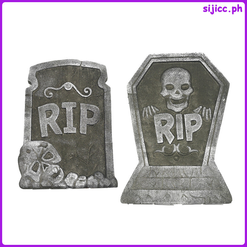 2 Pcs Horror Layout Tombstone Haunted House Prop Simulation Skull ...