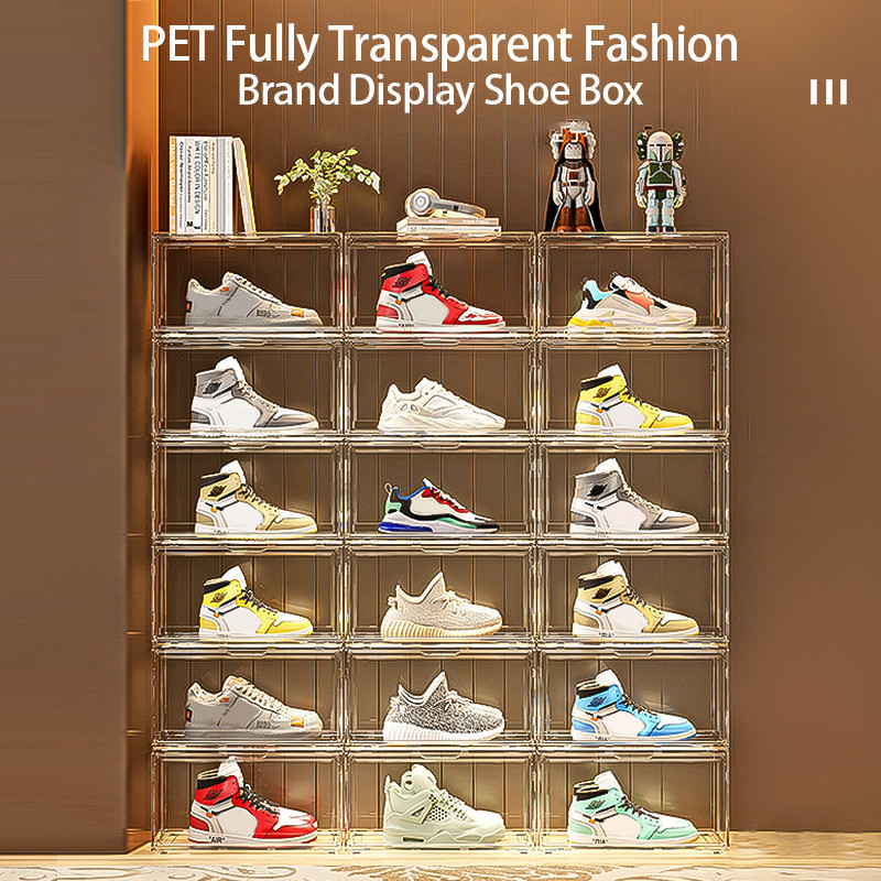 Acrylic shoe box Stackable Magnetic Shoe Rack Magnetic side drop shoe ...