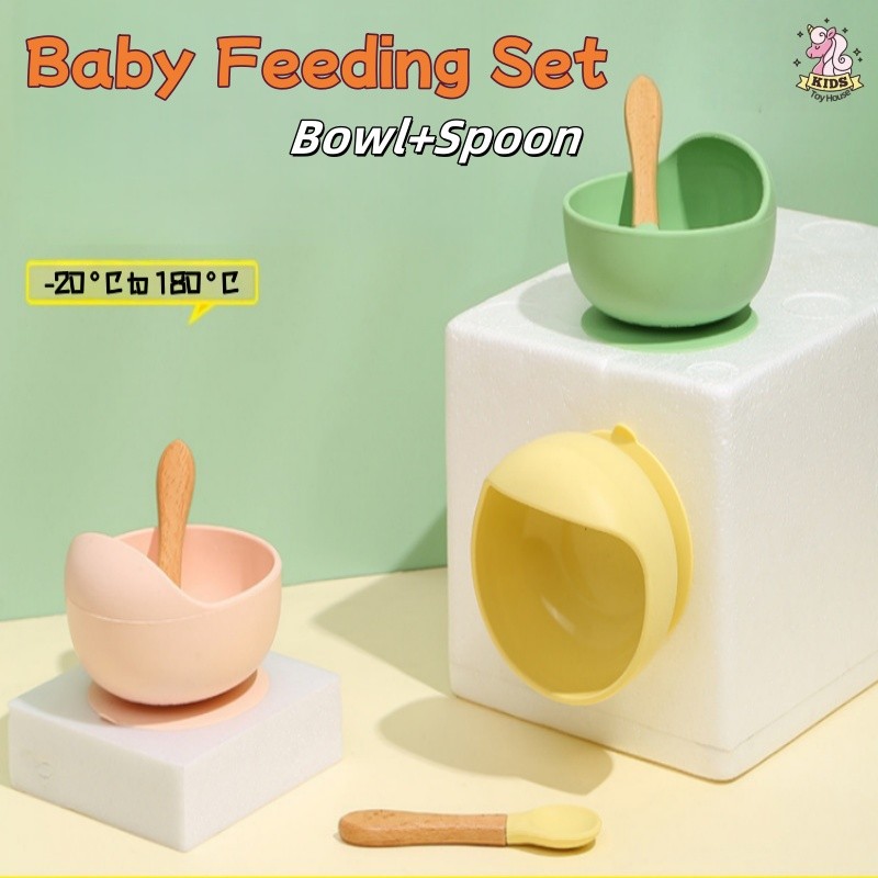 Baby Feeding Set Kids Silicon Plate Suction Bowls Spoon Forks Infant ...