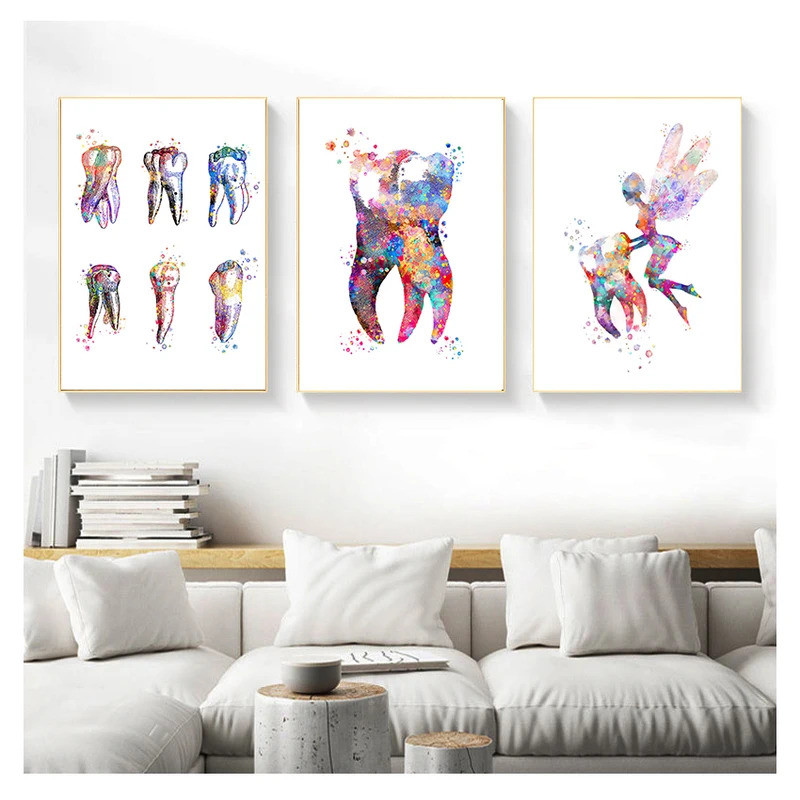 Molar Poster Watercolor Canvas Painting Teeth Art Posters Dentist Wall ...