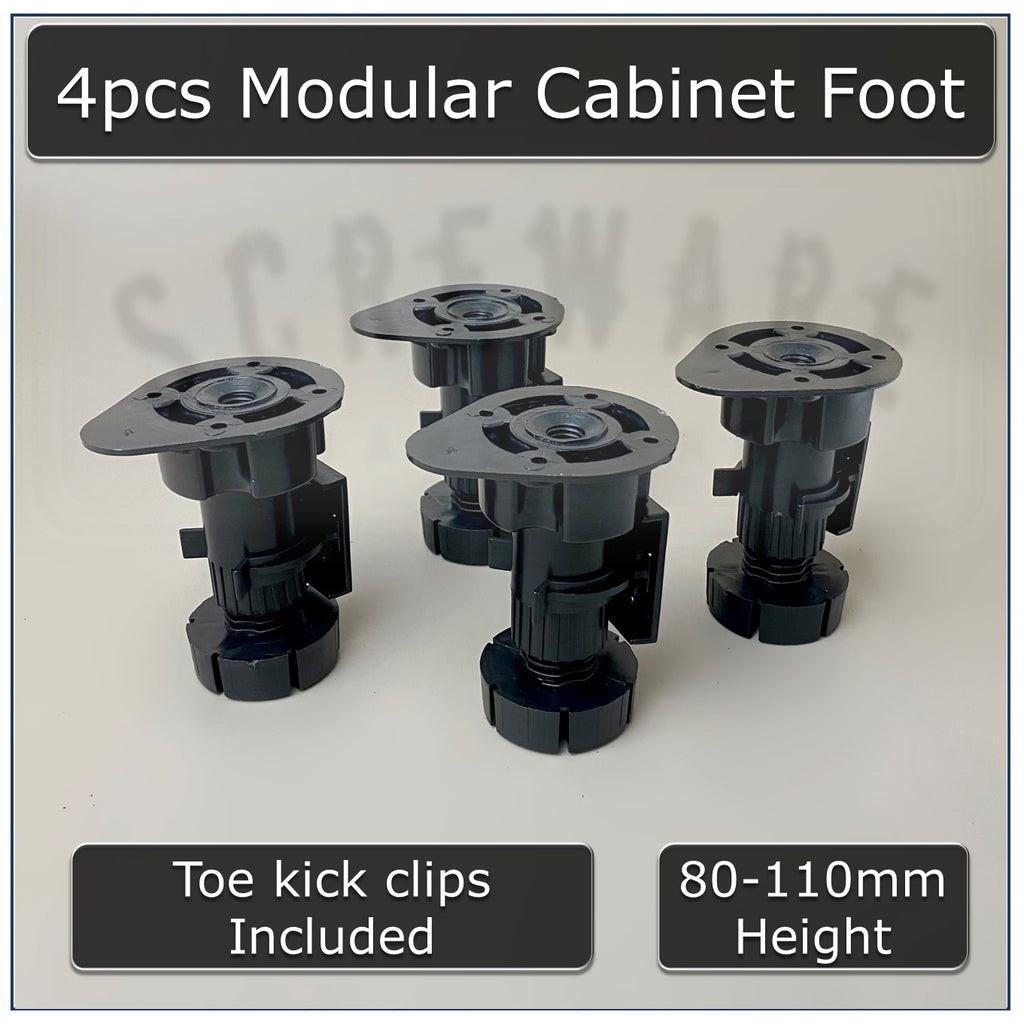 4pc Adjustable Modular Cabinet Foot w/ Toe kick clips 80-100mm Height ...
