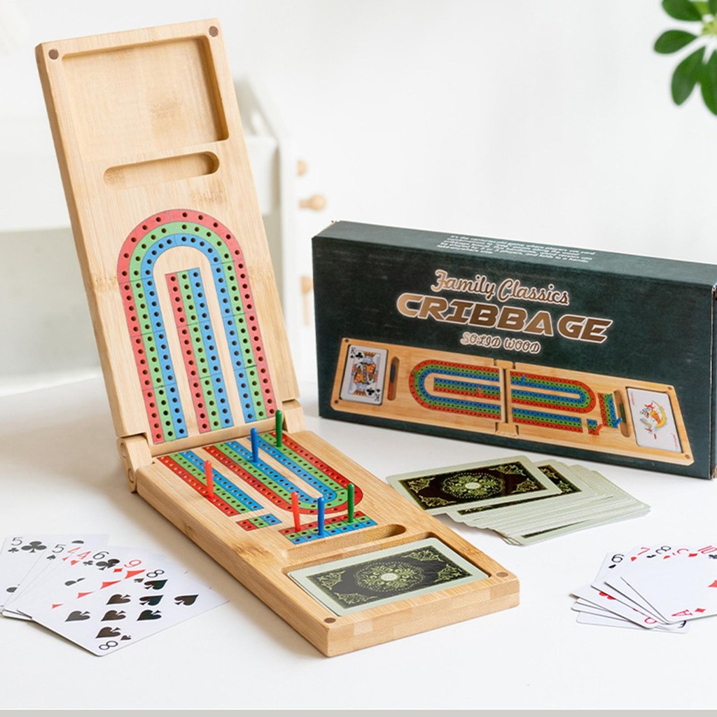 Cribbage board game set, foldable wooden scoring game board, Cribbage ...
