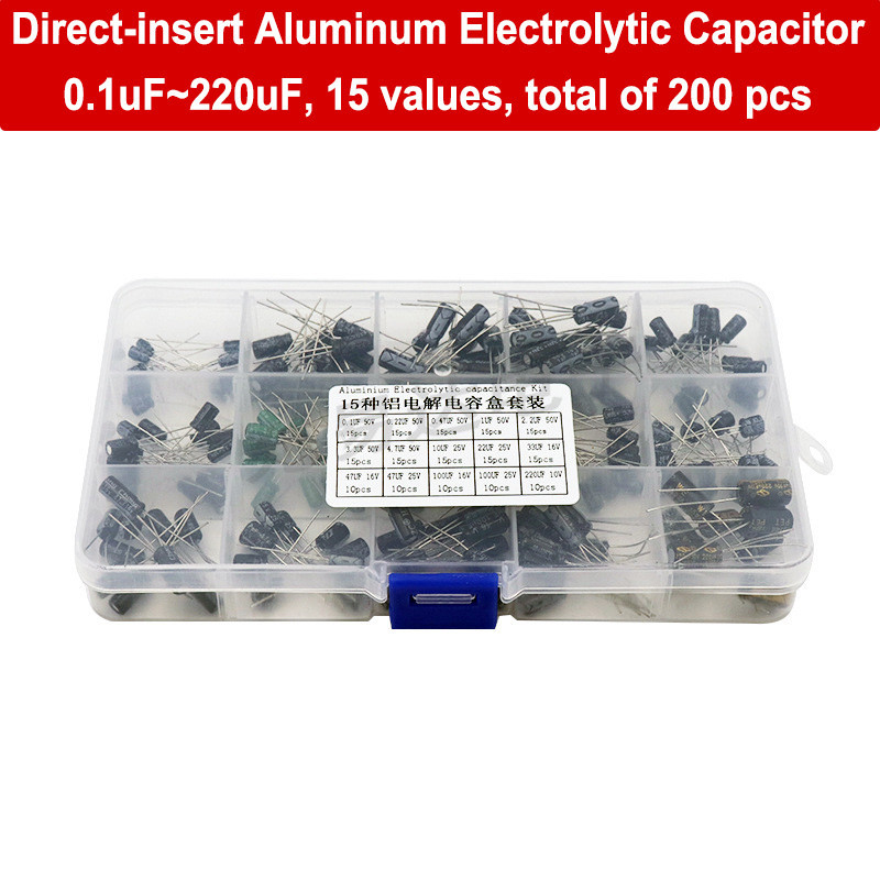 Direct insert aluminum electrolytic capacitor pack/kit, 0.1uF~220uF ...