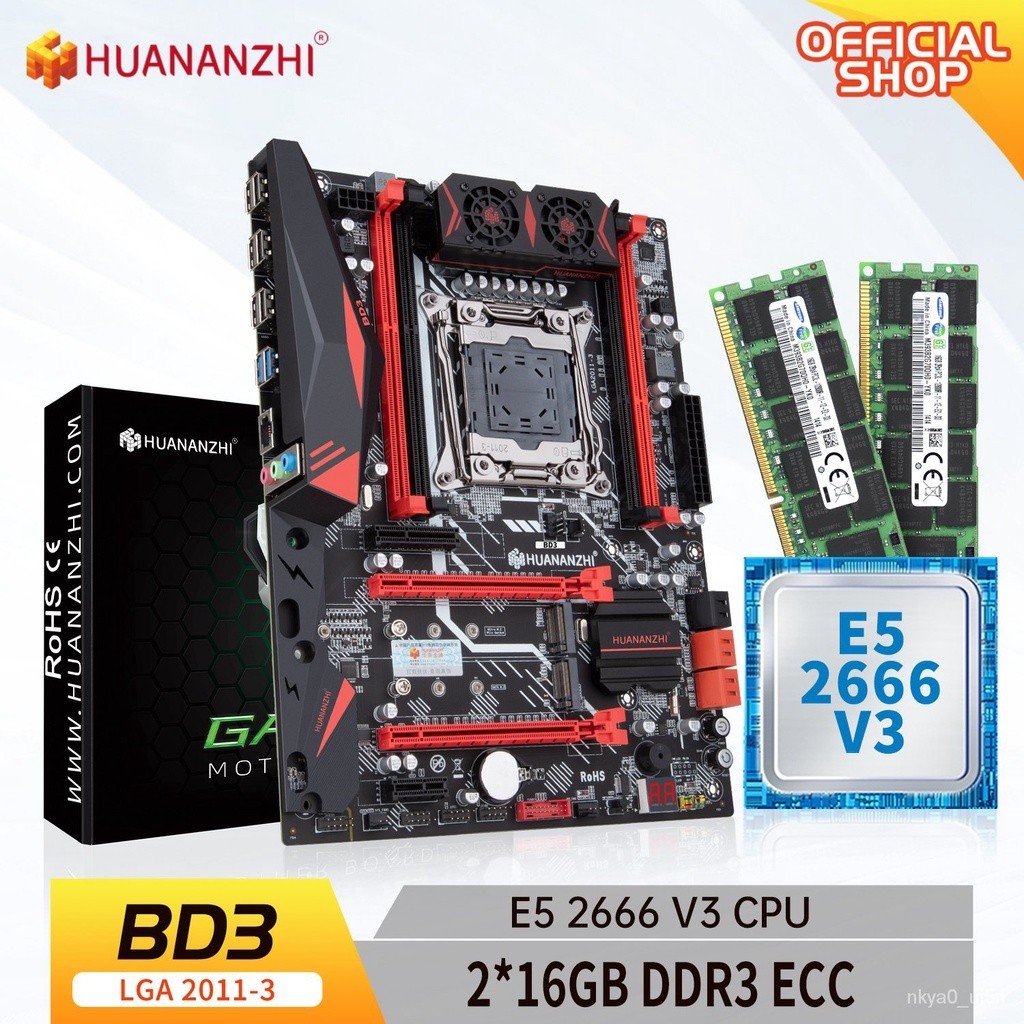 RQHUANANZHI X99 BD3 LGA 2011-3 XEON X99 Motherboard with Intel E5 2666 V3 with 2*16G DDR3 RECC ...