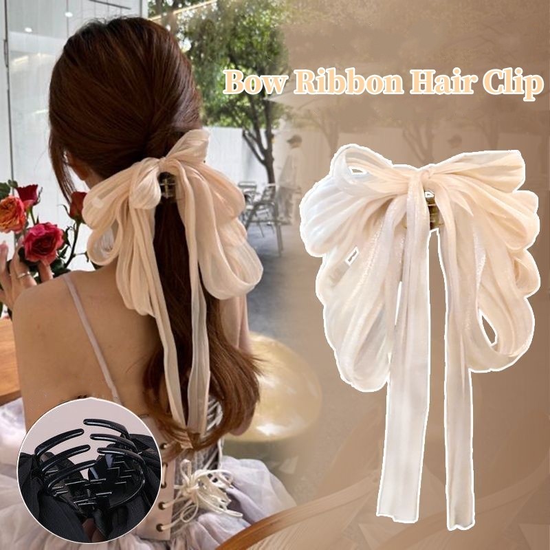 Big Bow Long Ribbon Hair Clip Fairy Elegant Hair Clamp Hign-End Hair ...
