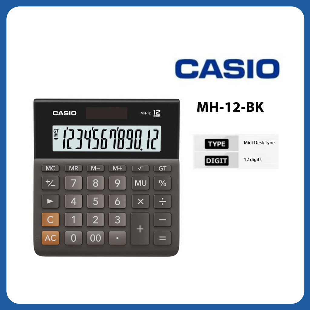 Casio MH-12-BK (Black) Wide H Series Basic Calculators for office (100% ...