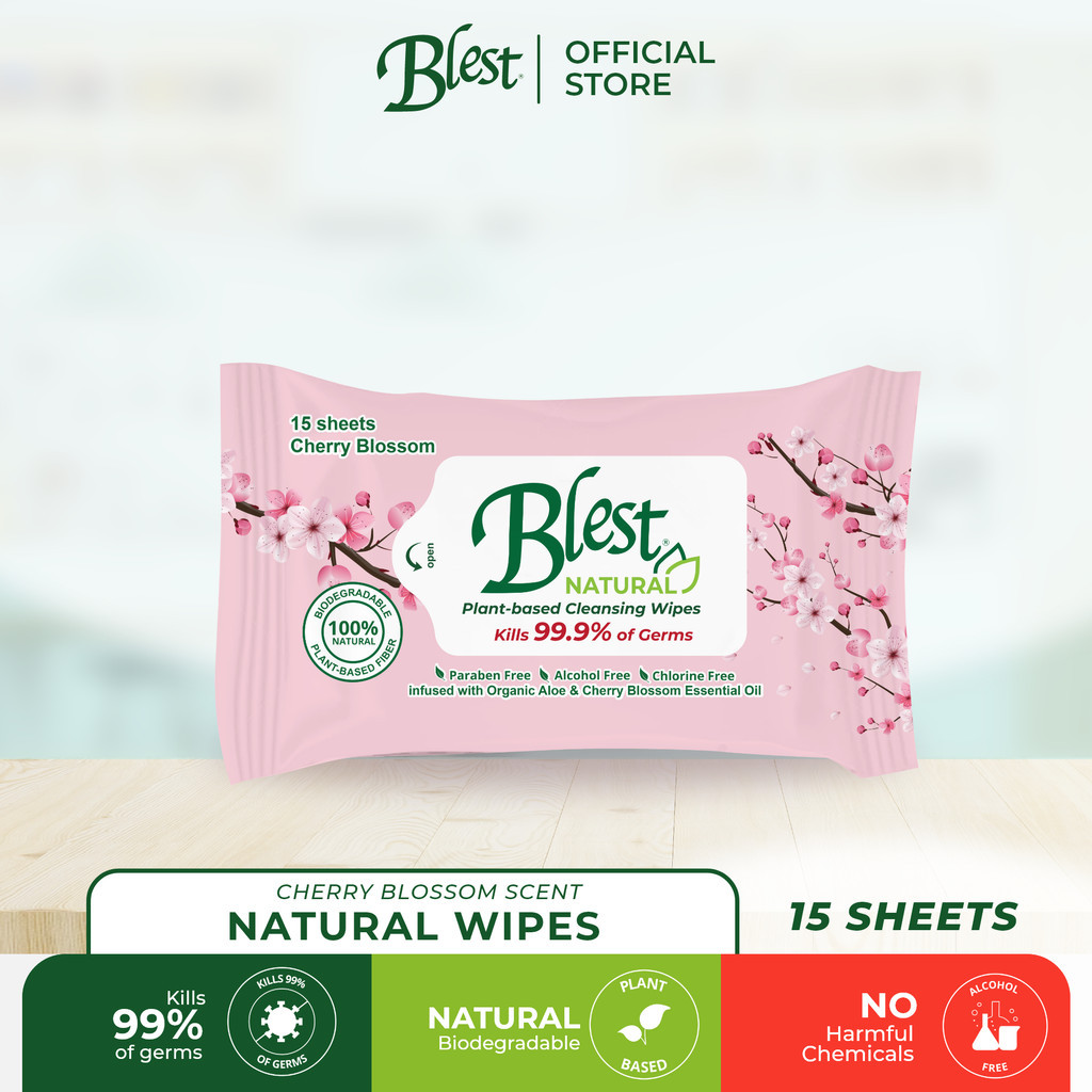 Blest Natural Plant-based Cleansing Wipes Cherry Blossom Scent 15 ...