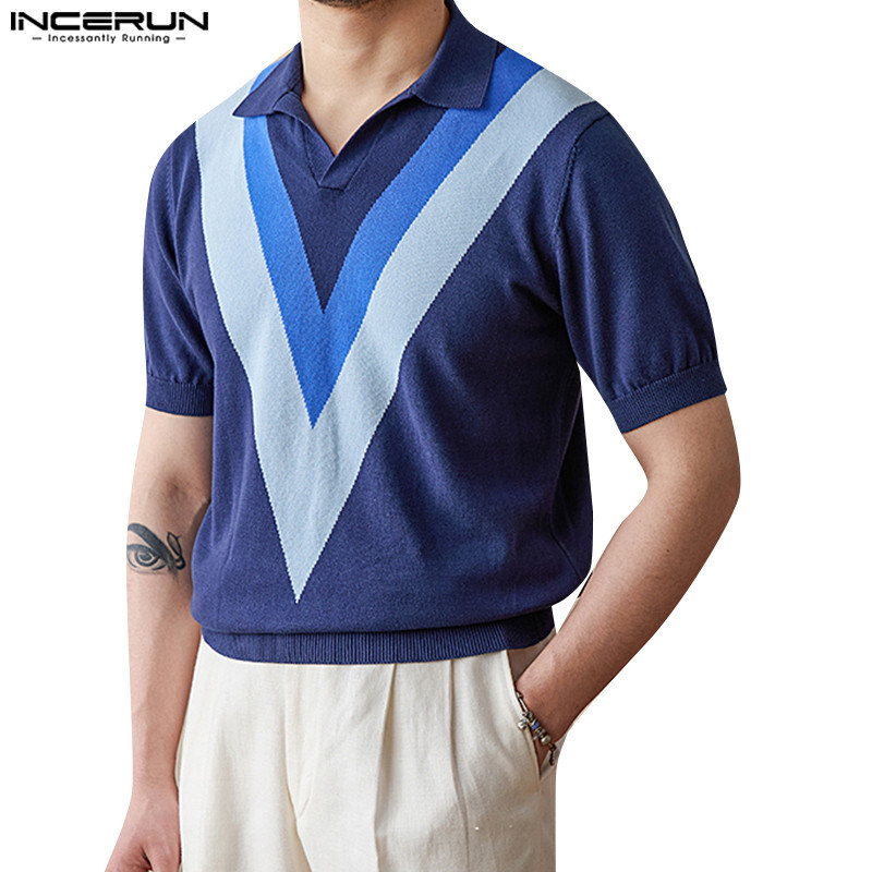 INCERUN Men Korean Fashion Turn Down Collar Print Casual Short Sleeve ...