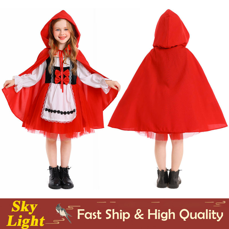 Little Red Riding Hood Dress For Kids Girl Maid Uniform Long Sleeve ...
